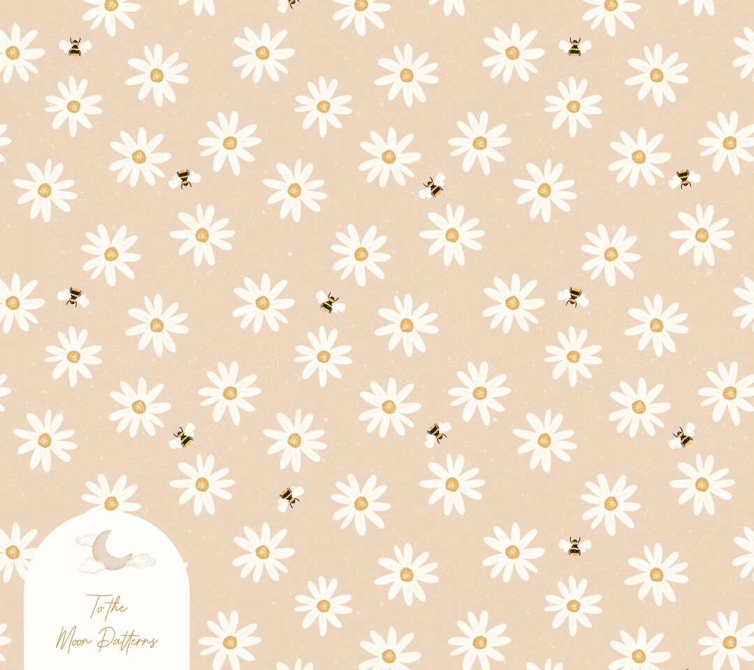 Rustic Daisy & Bee Digital Paper - Seamless Floral Pattern ...