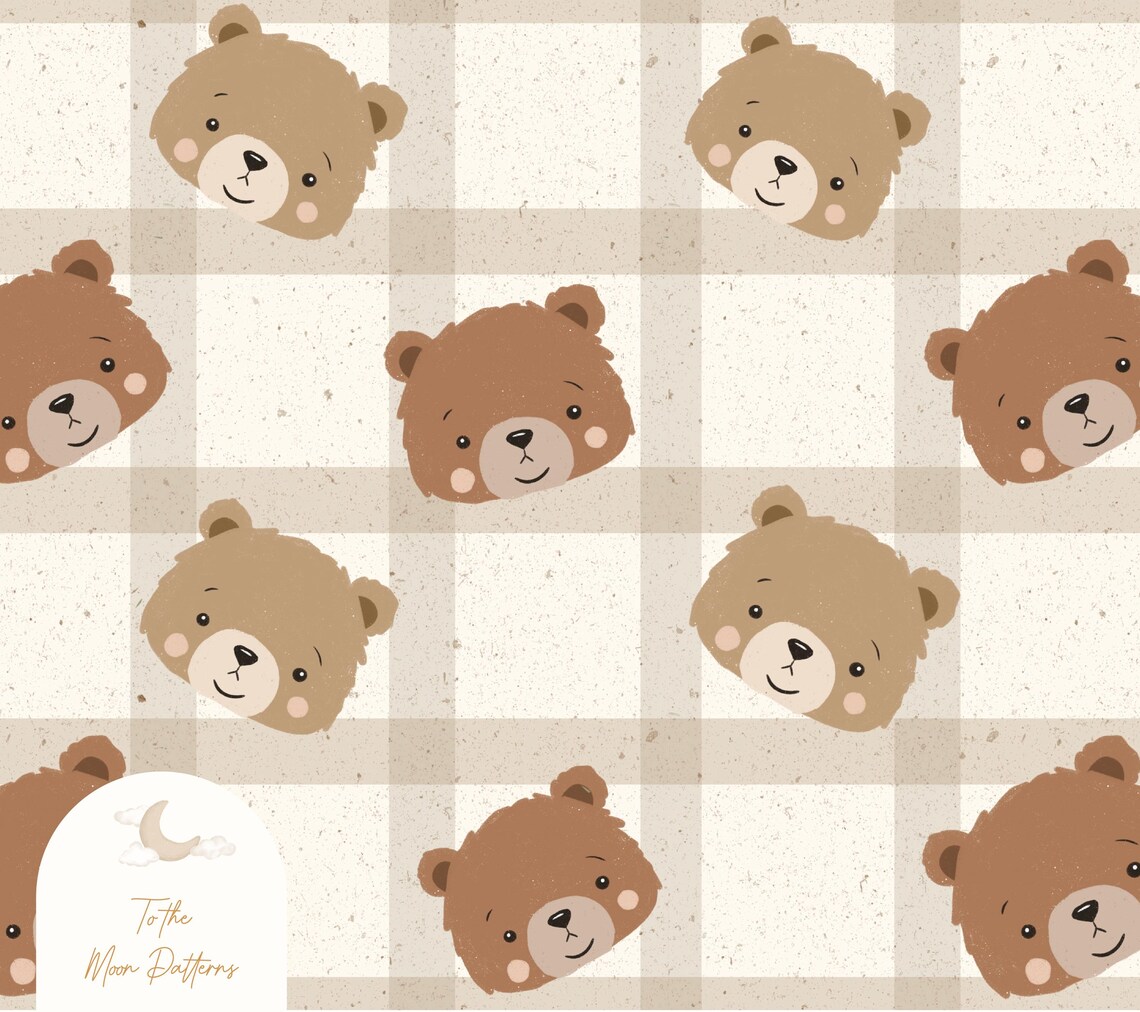 Adorable Bear Face Seamless Pattern - Neutral Beige and Brown Design ...