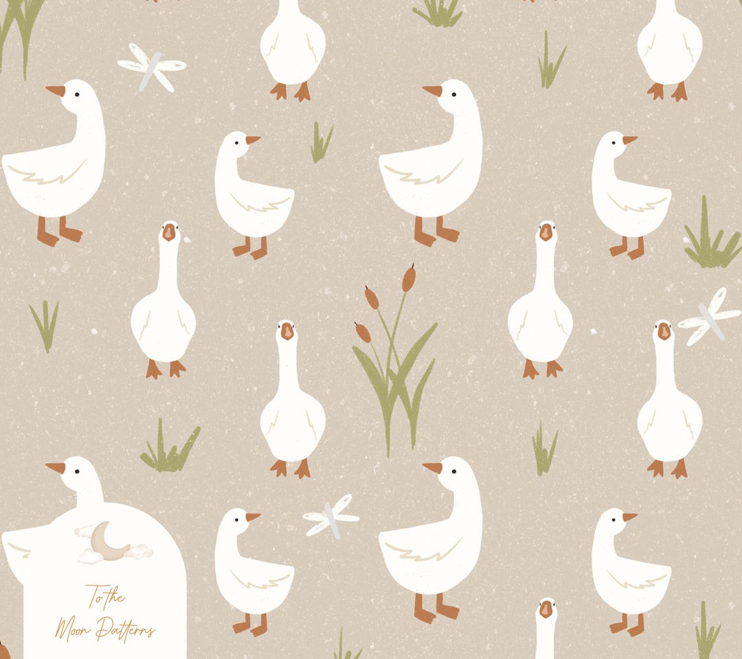 Goose Seamless Pattern Digital Download – White Ducks on Neutral Taupe ...