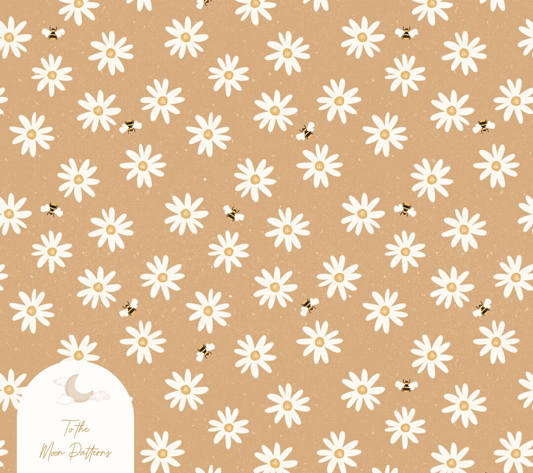 Rustic Daisy & Bee Digital Paper - Seamless Floral Pattern ...