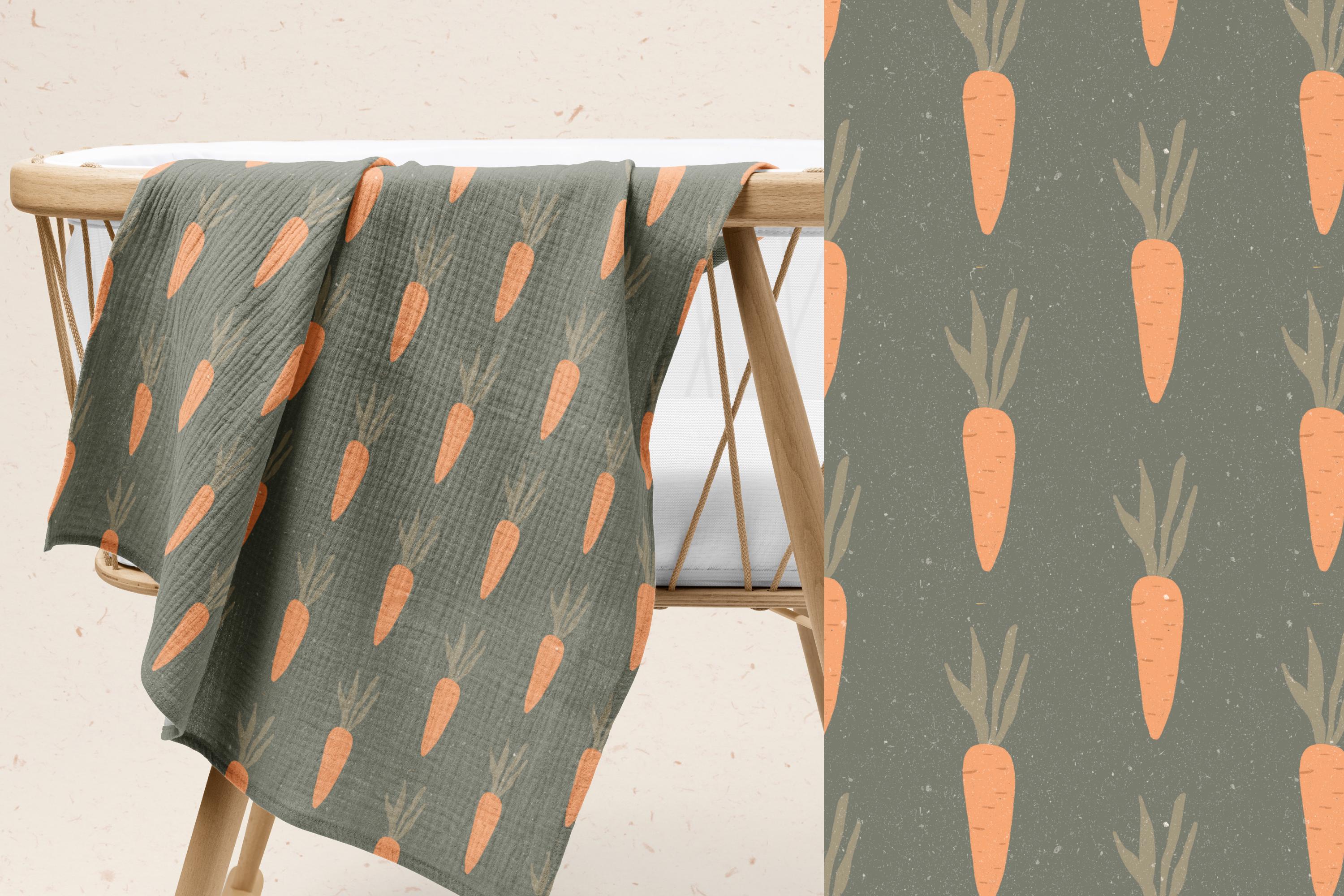 Minimalist Carrot Pattern Fabric – Rustic Vegetable Print for Farmhouse ...
