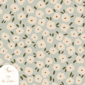 Rustic Floral Pattern - Neutral Beige and Blue Seamless Design for ...