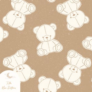 Adorable Teddy Bear Line Art Seamless Pattern - Neutral Beige Design ...