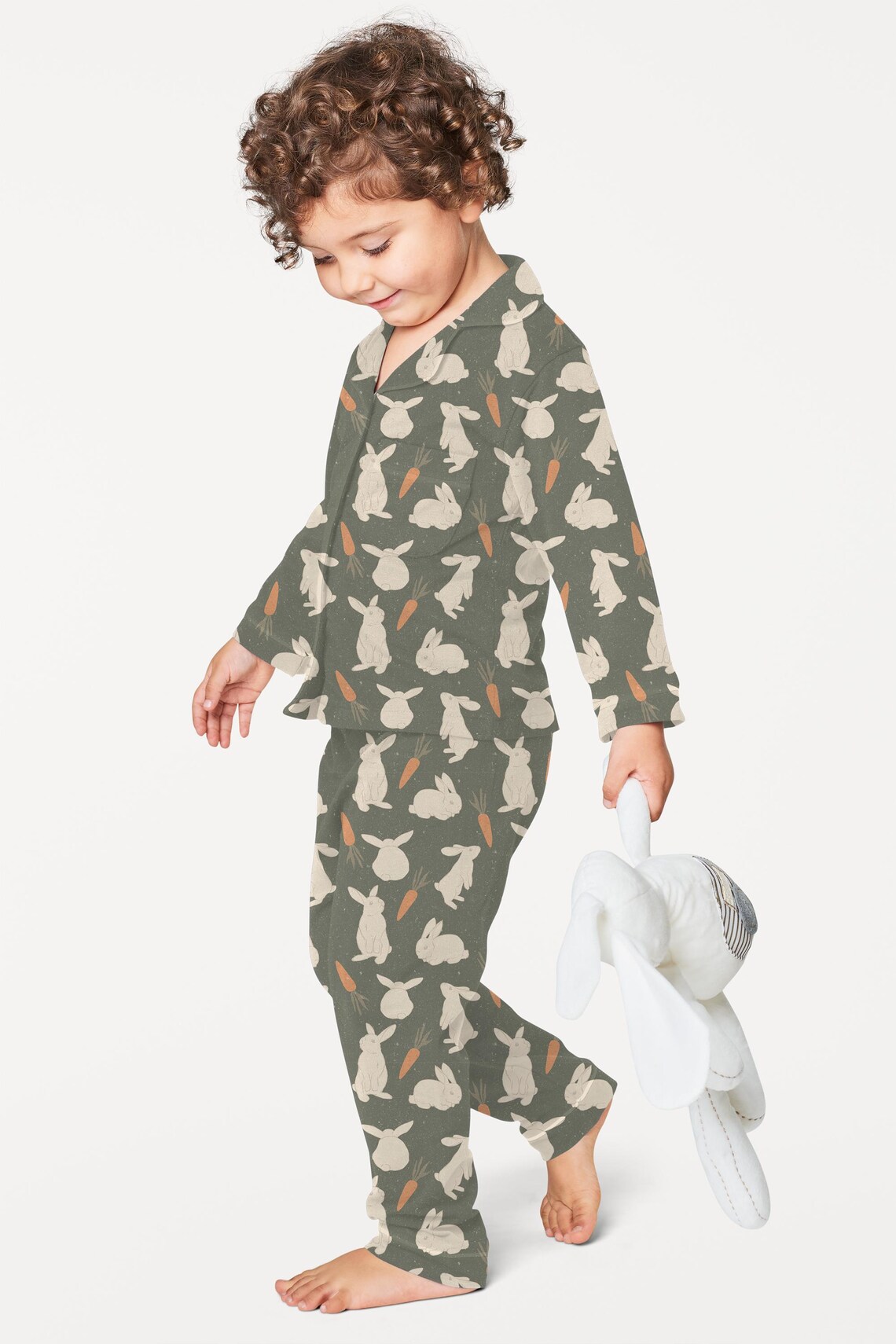 Minimalist Bunny Pattern Fabric – Neutral Rabbit Print Textile for ...