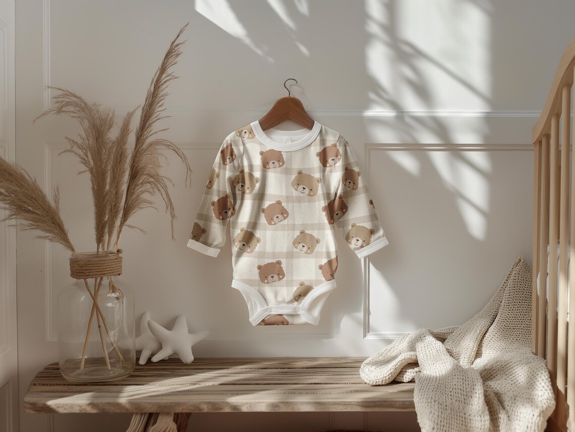 Adorable Bear Face Seamless Pattern - Neutral Beige and Brown Design ...