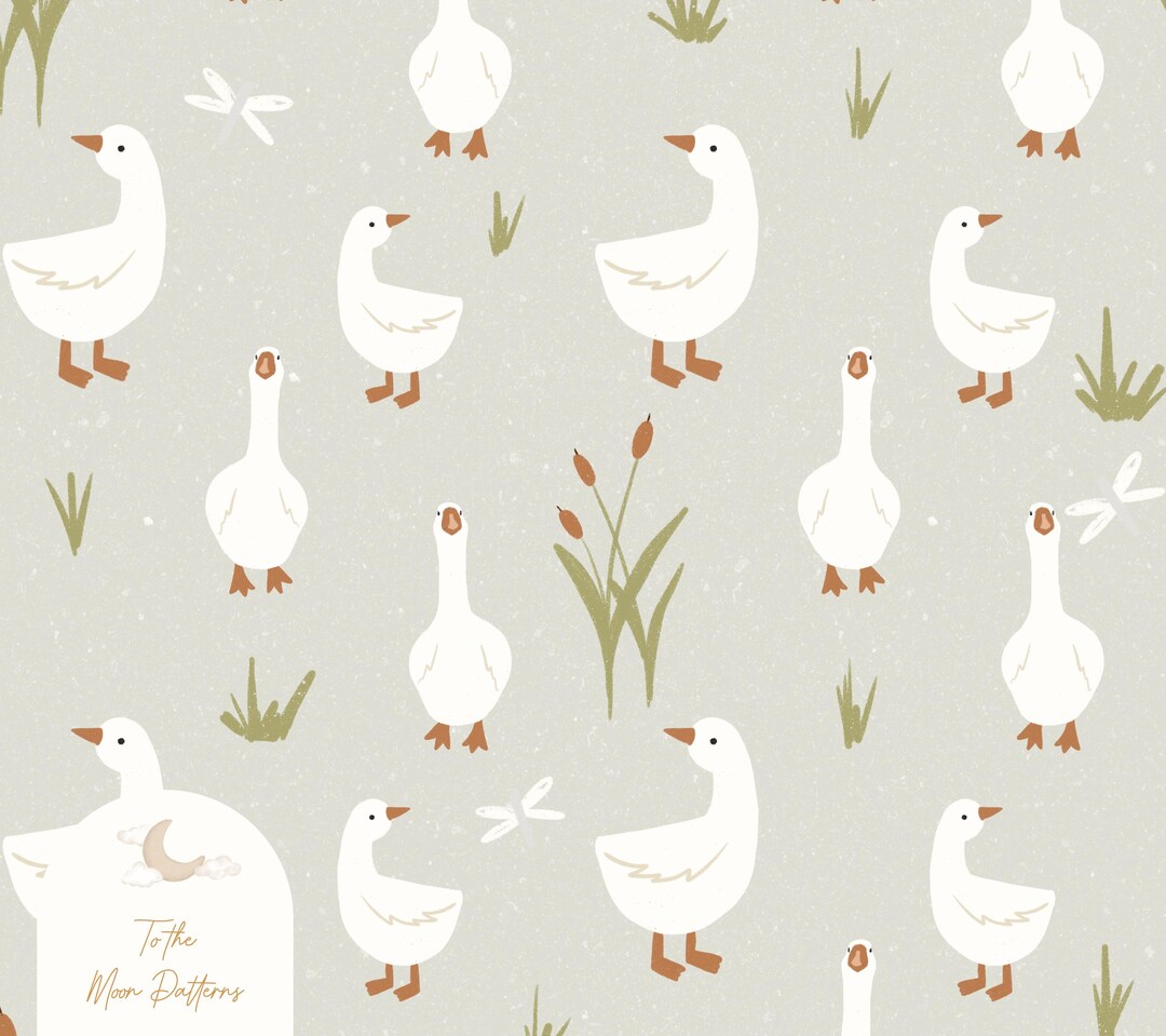 Goose Seamless Pattern Digital Download – Cute White Ducks on Sage ...