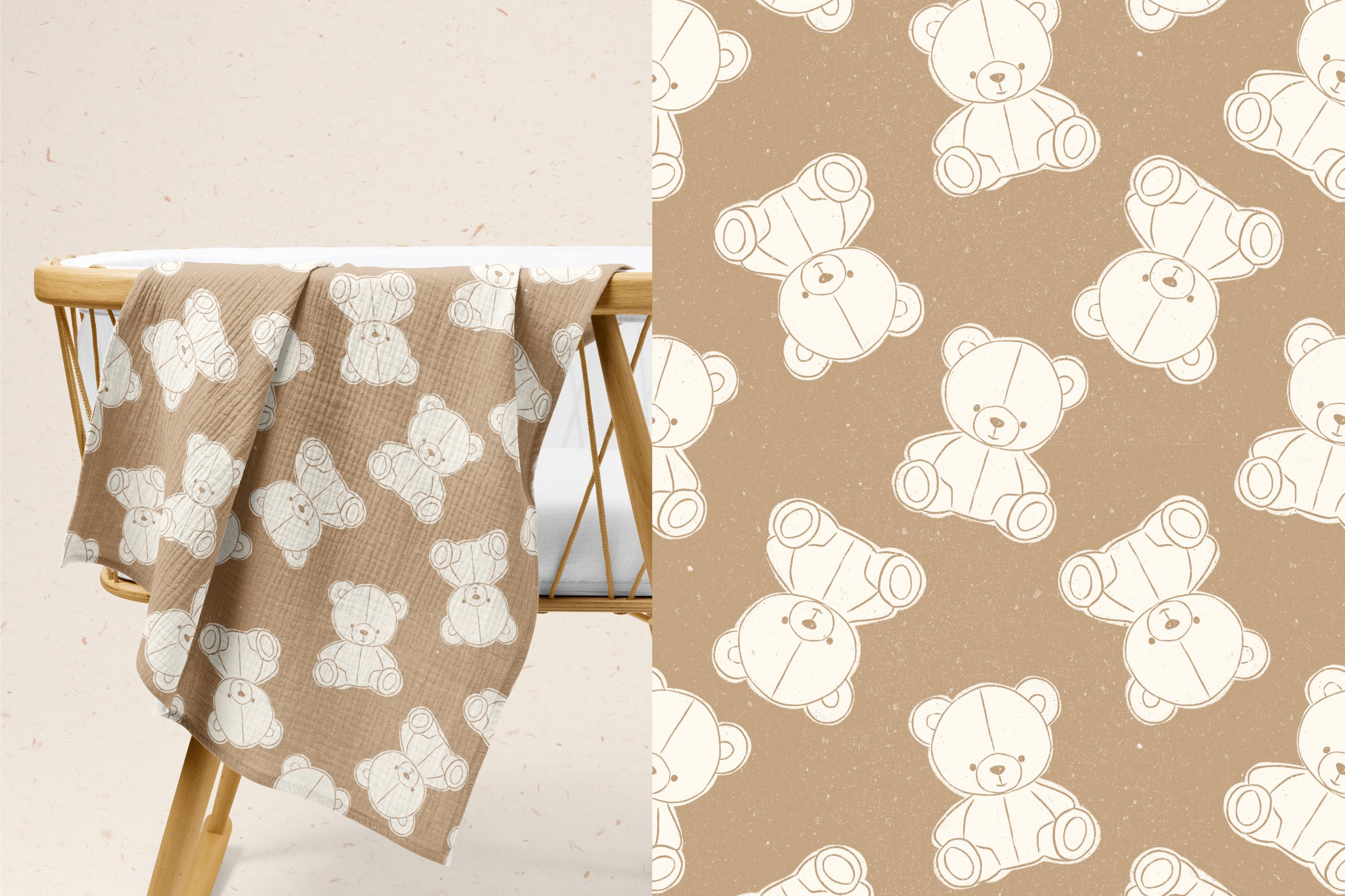 Adorable Teddy Bear Line Art Seamless Pattern - Neutral Beige Design ...