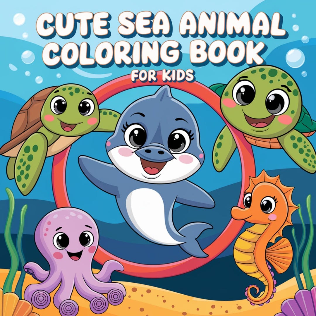 Cute Sea Animals Coloring Book , Kids Animals Coloring Book, Gift for ...