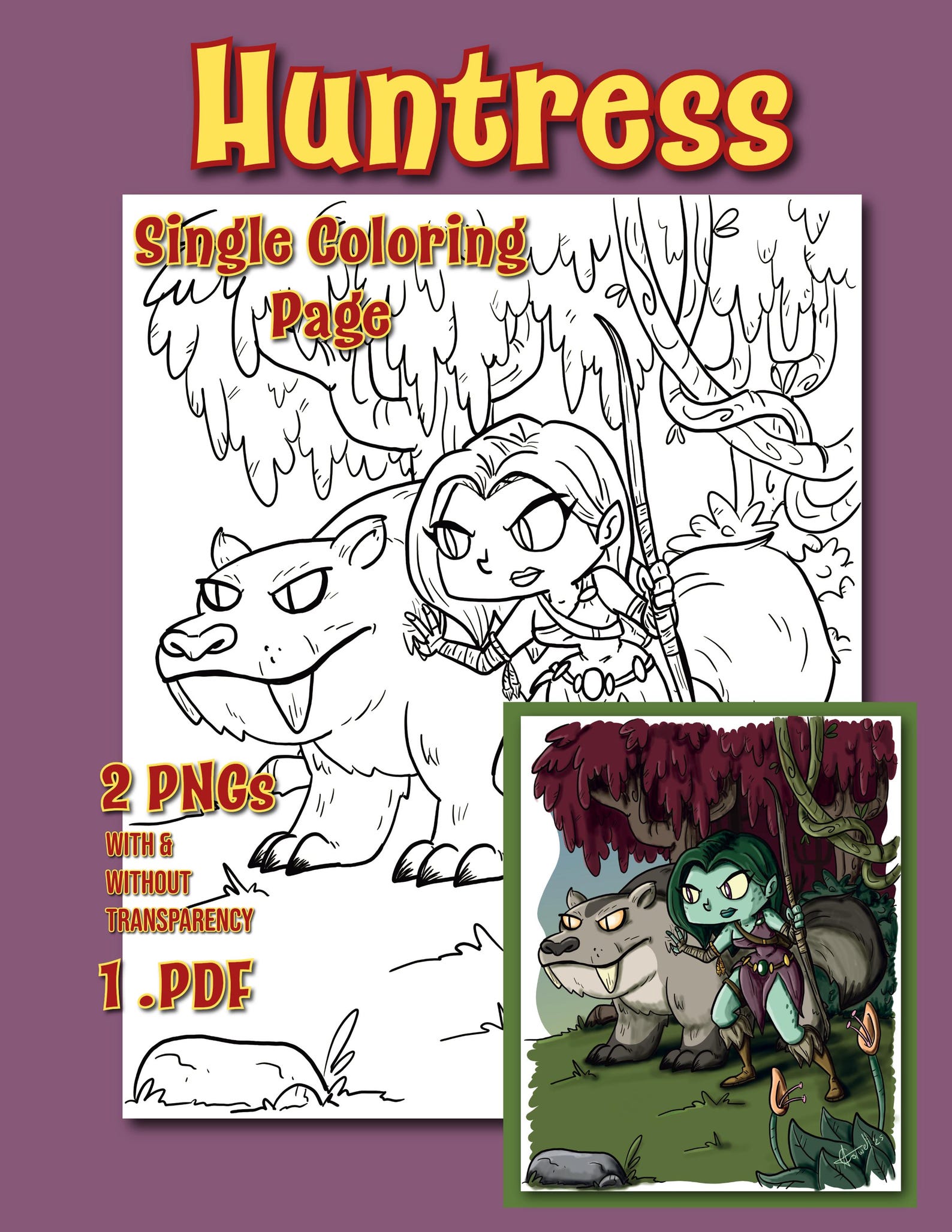 The Huntress: Alien Coloring Page. Multi-format Space Coloring Page ...