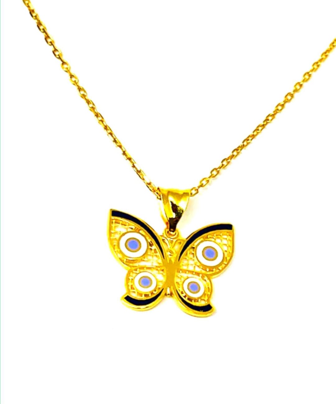 22K Gold Chain With 21K Butterfly Pendant Elegant Lightweight Necklace ...