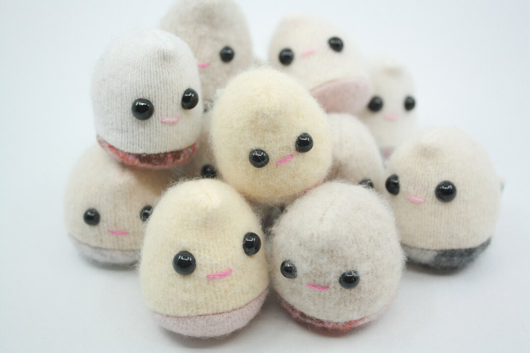 SET of 3 Mini Puff Monster Tiny White Fuzzy Cute Monsters Upcycled ...