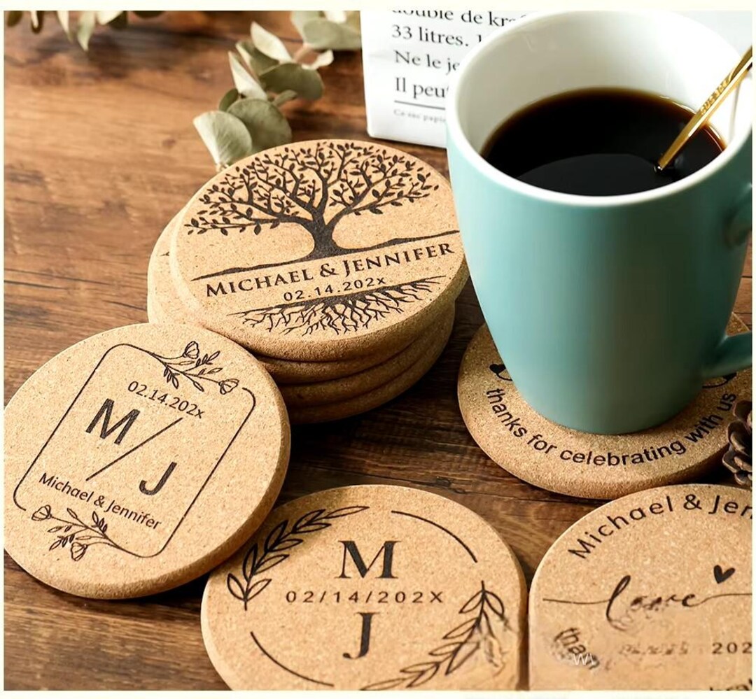30 Personalized Cork Coasters Custom Engraved Wedding Favors Bulk Party ...