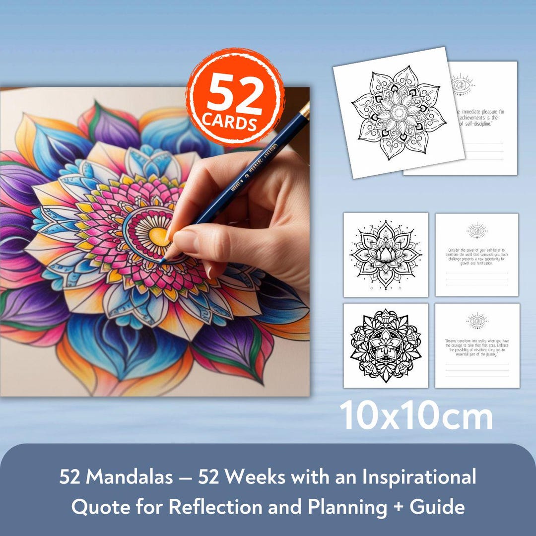52 Mandalas Coloring Deck | Unique Cards for Self-development and Creativity | Gift Set ...