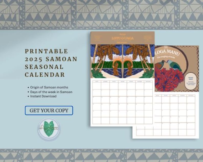 2025 Printable Samoan Seasonal Calendar, Printable Download, Desk and ...
