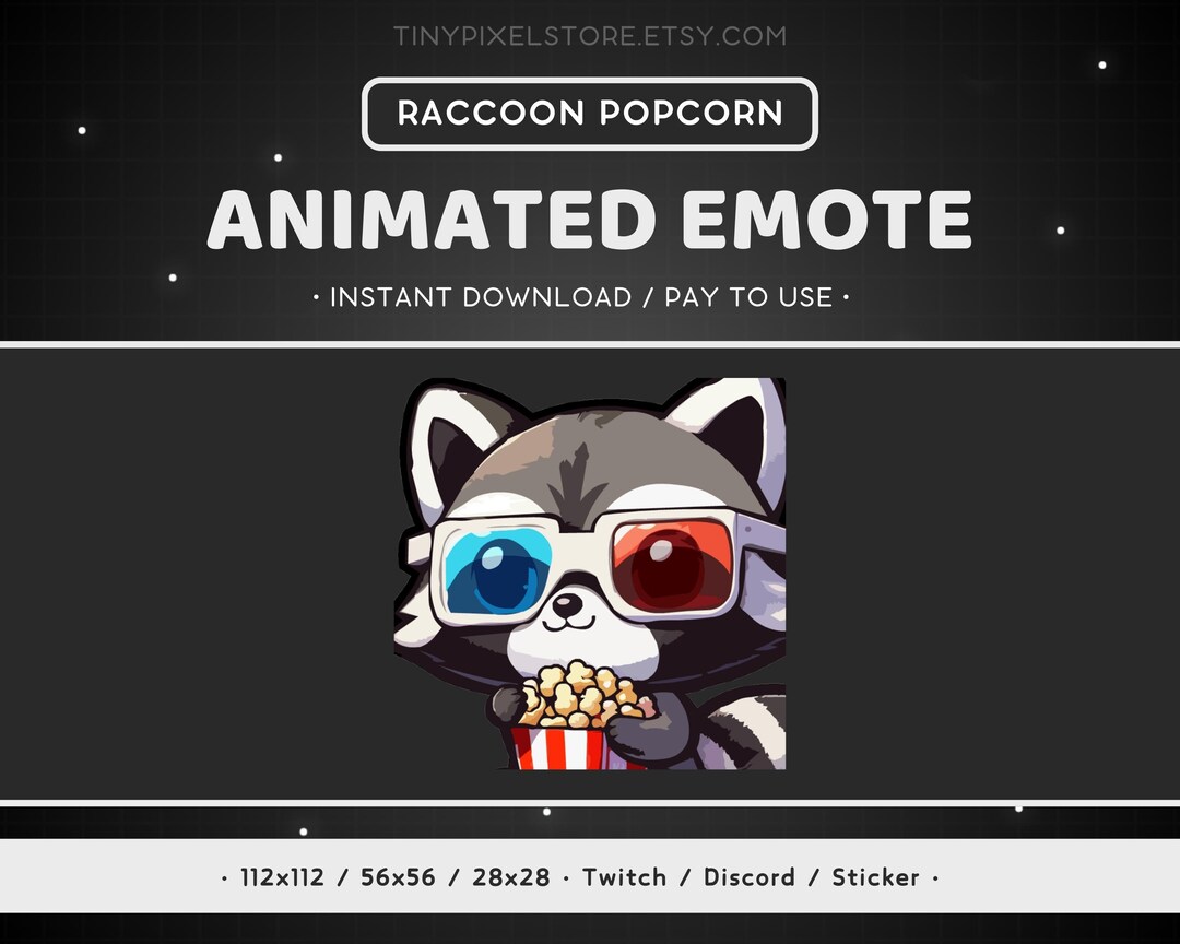 ANIMATED Raccoon Twitch Emote - Popcorn, Discord Emoji, Funny, Cinema ...