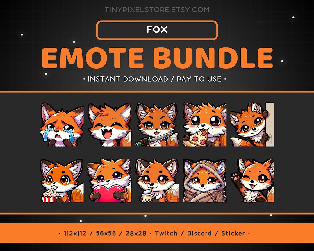 Orange Fox Twitch Emote Bundle 10x - Cute Happy Fox Pack Discord Emote ...