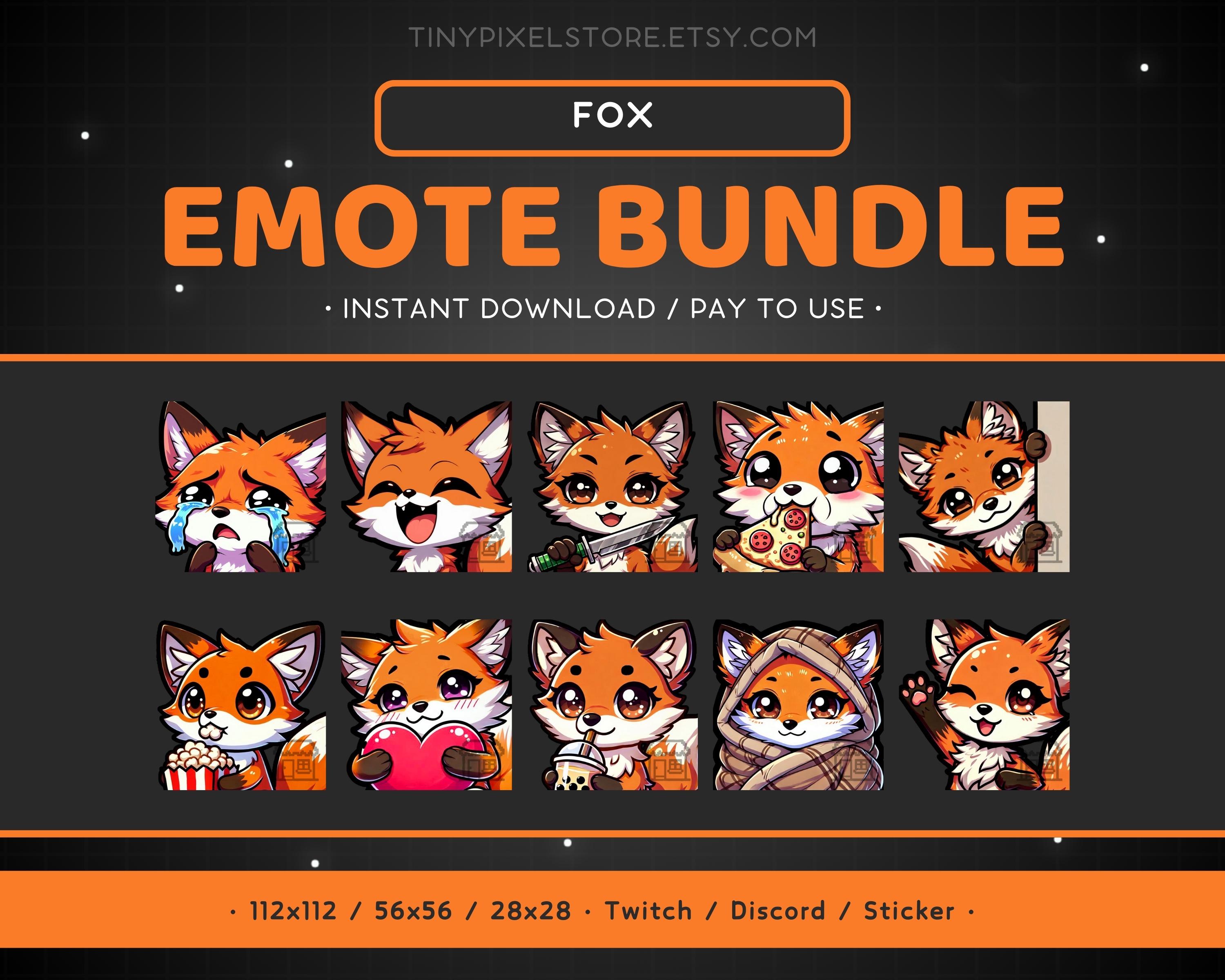 Orange Fox Twitch Emote Bundle 10x - Cute Happy Fox Pack Discord Emote ...