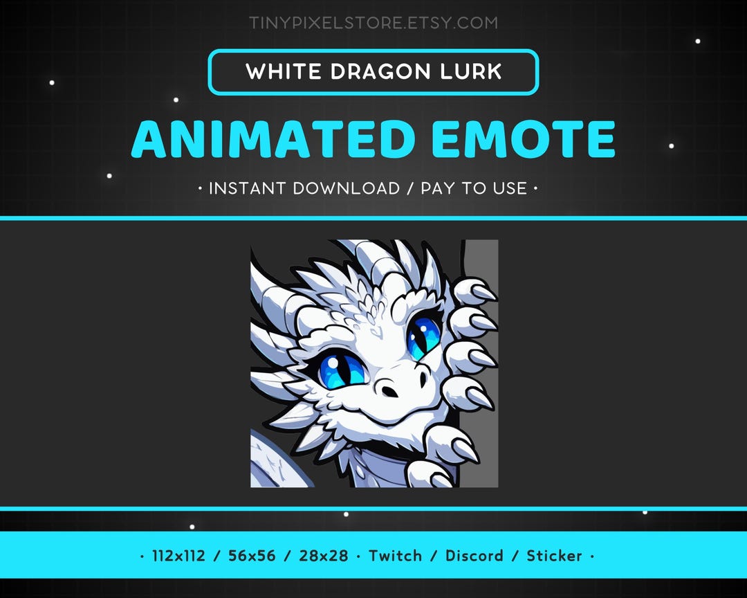 ANIMATED White Dragon Twitch Emote Lurk Hide Drake Emote, Dragon ...