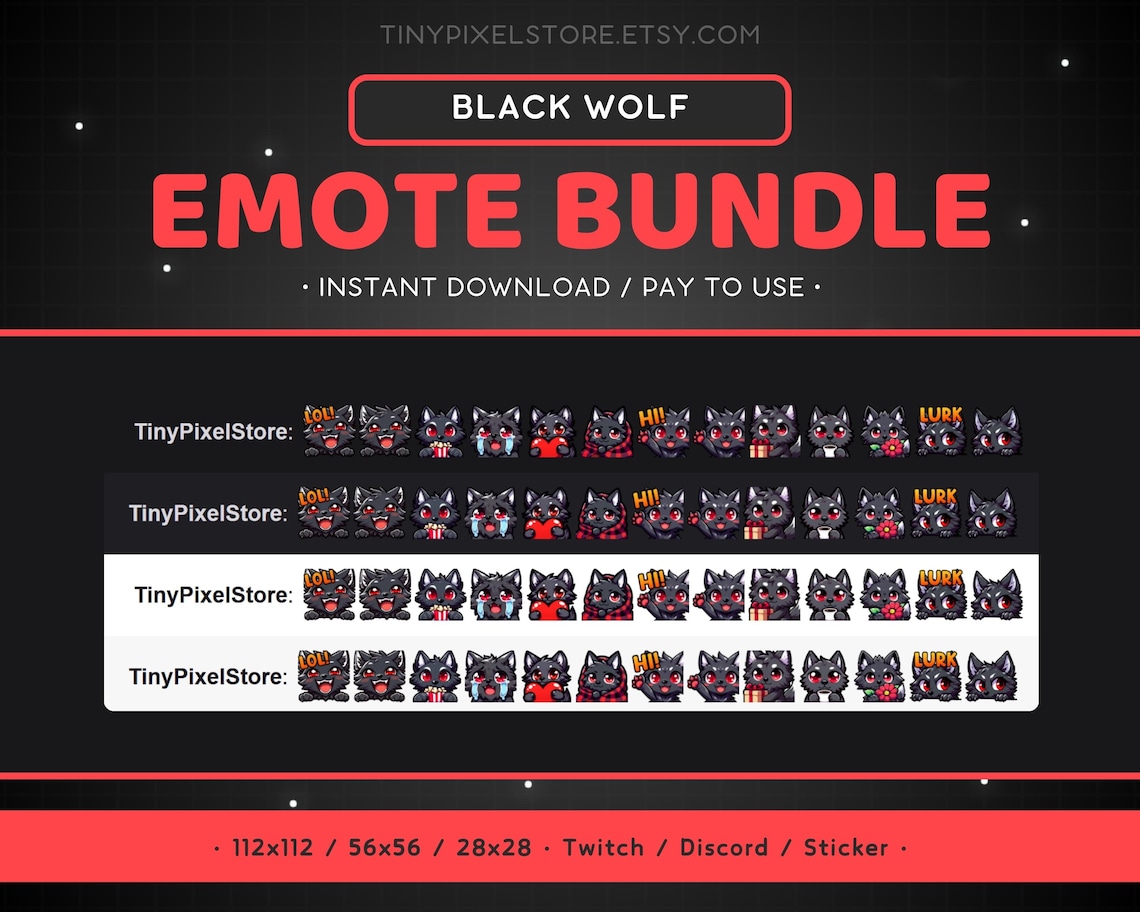 Black Wolf Twitch Emote Bundle 10x - Black Wolf Pack Discord Emote ...