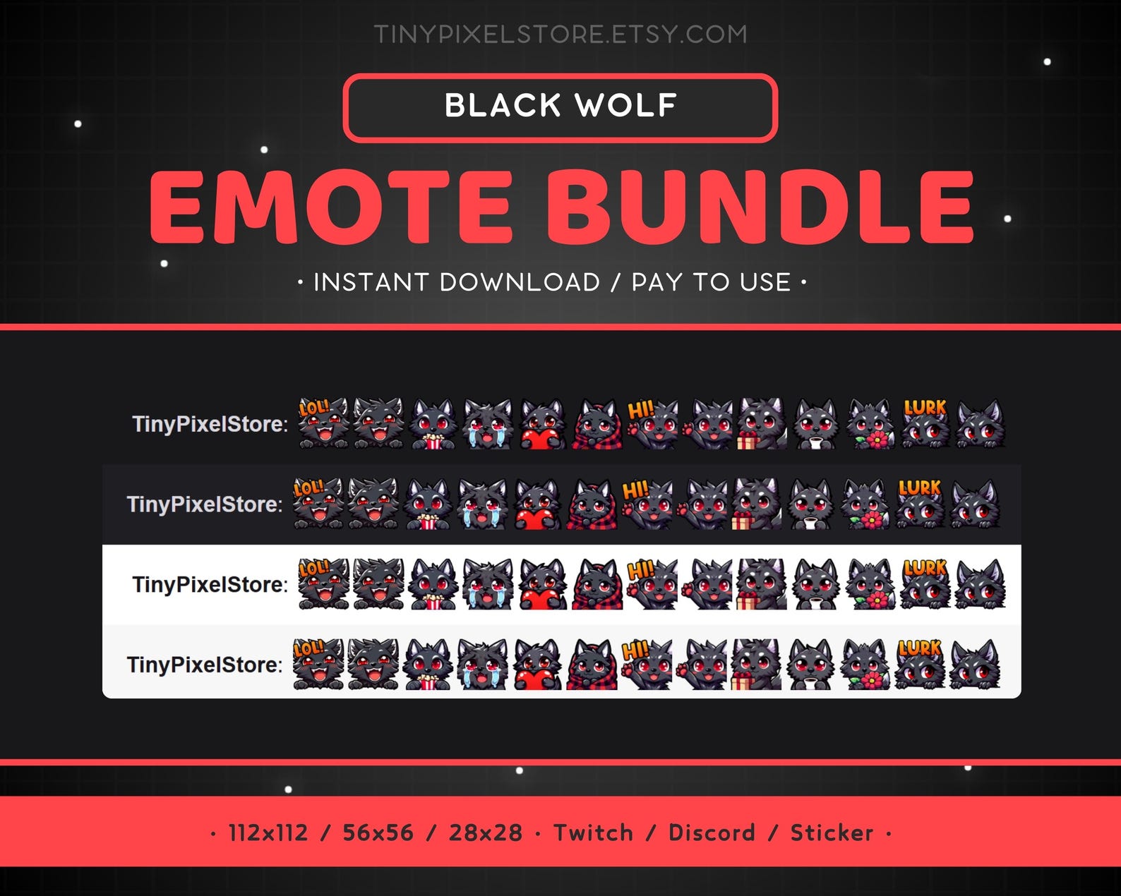 Black Wolf Twitch Emote Bundle 10x - Black Wolf Pack Discord Emote ...