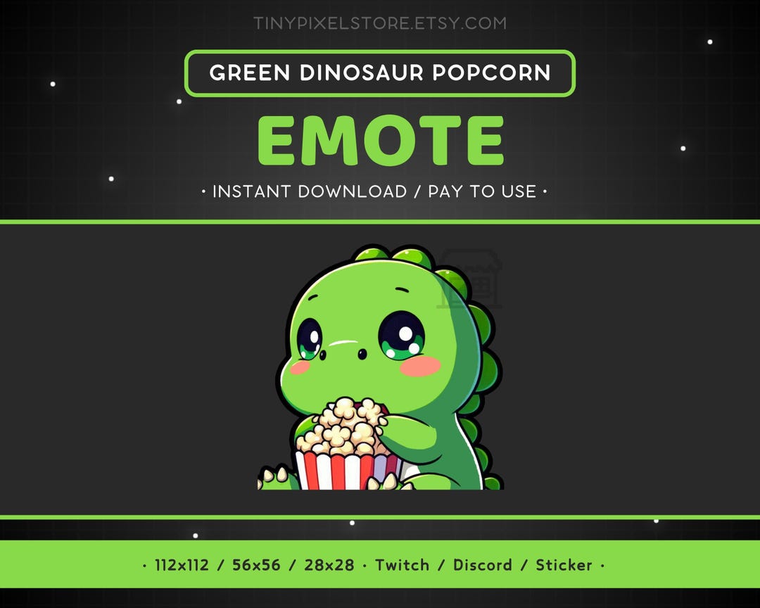 Green Dinosaur Popcorn Twitch Emote - Dino Cinema Discord Emote ...