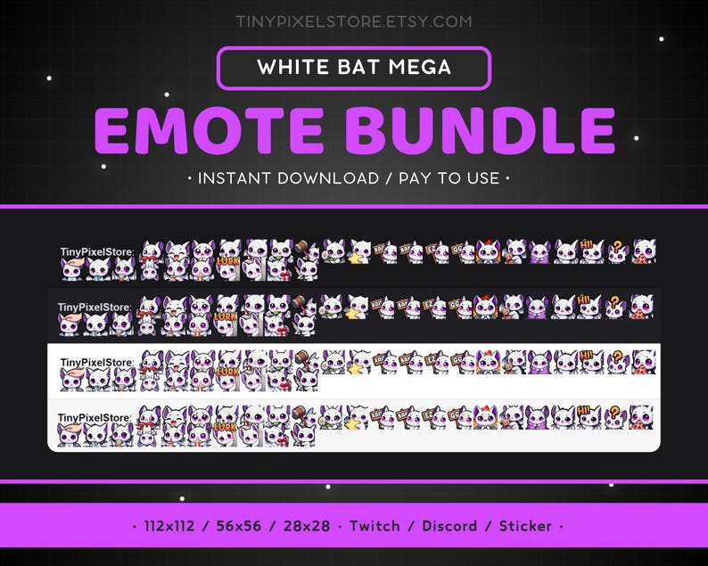White Bat Twitch Emote Bundle 25x - Discord, Halloween, Night ...