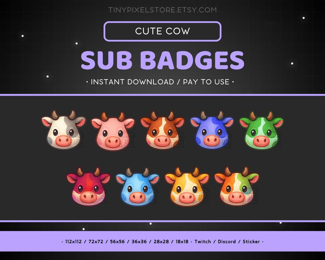 Cute Cow Twitch Sub Badge, Emote - Bit Badges, Discord, Channel Point ...