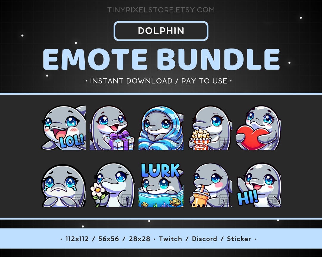 Dolphin Twitch Emote Bundle 10x - Dolphin Pack Discord Emote, Whale ...