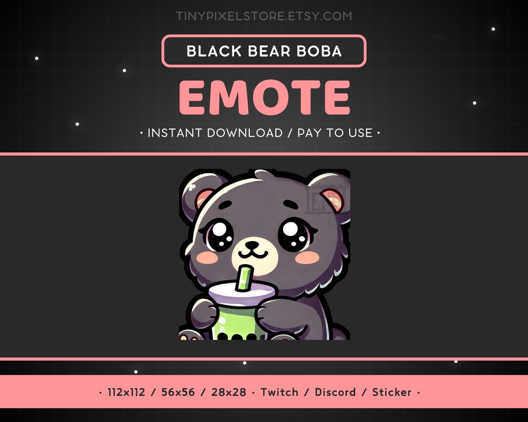 Black Bear Boba Tea Emote - Black Bear Bubble Tea Discord Emote ...