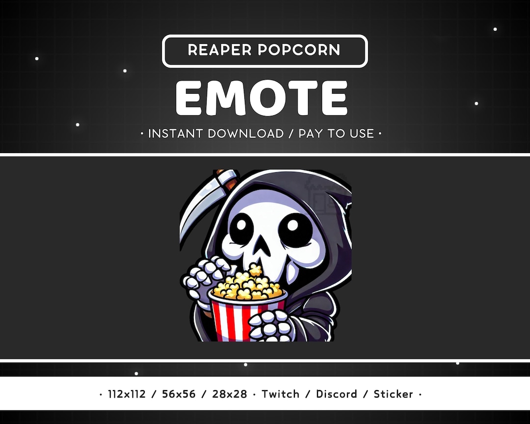 Cute Reaper Popcorn Twitch Emote - Grim Reaper Discord Emote, Streaming ...
