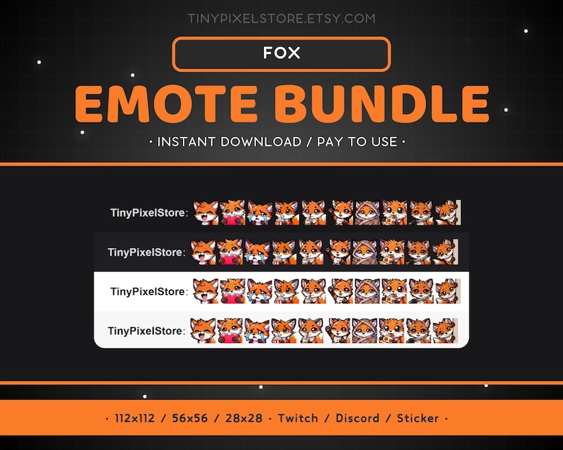 Orange Fox Twitch Emote Bundle 10x - Cute Happy Fox Pack Discord Emote ...