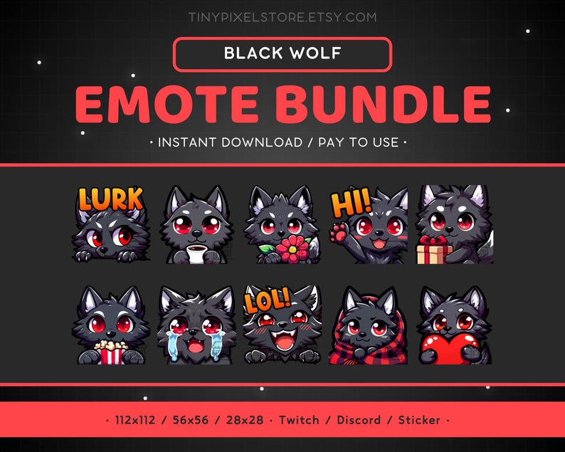 Black Wolf Twitch Emote Bundle 10x - Black Wolf Pack Discord Emote ...