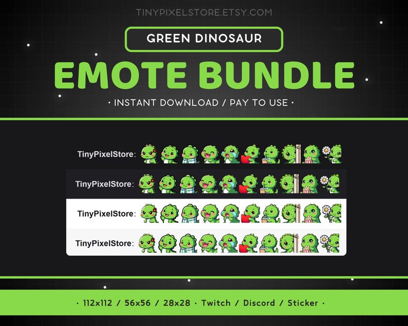 Green Dinosaur Twitch Emote Bundle 10x - Dino Pack Discord Emote, Cute ...