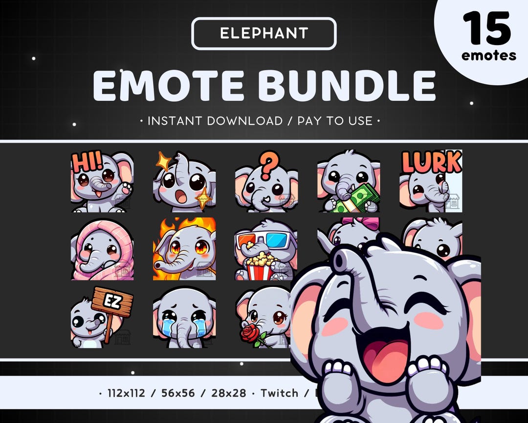 Elephant Twitch Emote Bundle 15x - Discord Emote Pack, Cute Funny ...