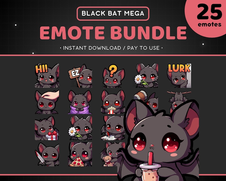 Bat Twitch Emote Bundle 25x - Discord Emote Pack, Cute Funny Animal ...