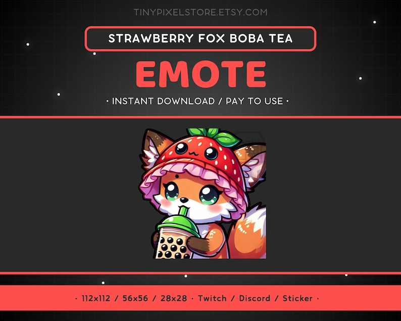 Fox Strawberry Boba Tea Twitch Emote - Fox Bubble Tea Discord Emote ...