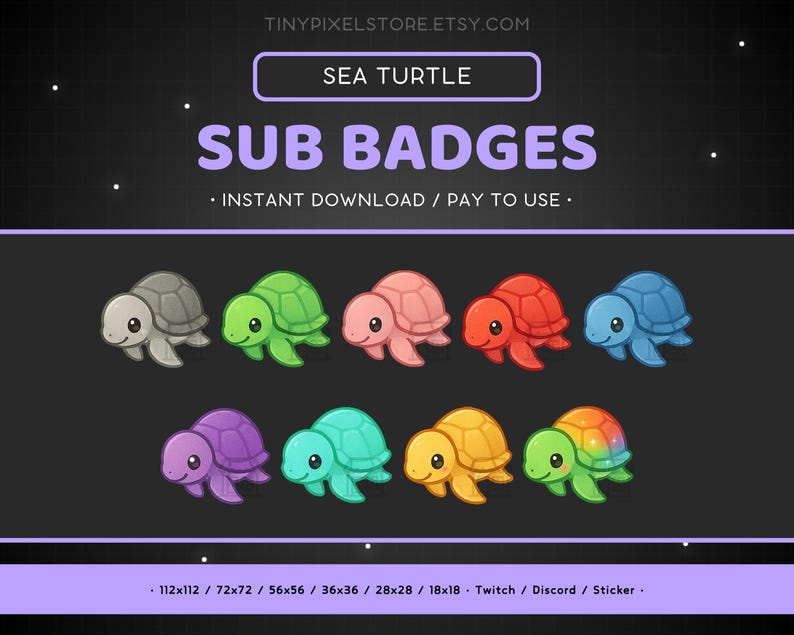 Sea Turtle Twitch Sub Badge, Emote - Bit Badges, Discord, Channel Point ...
