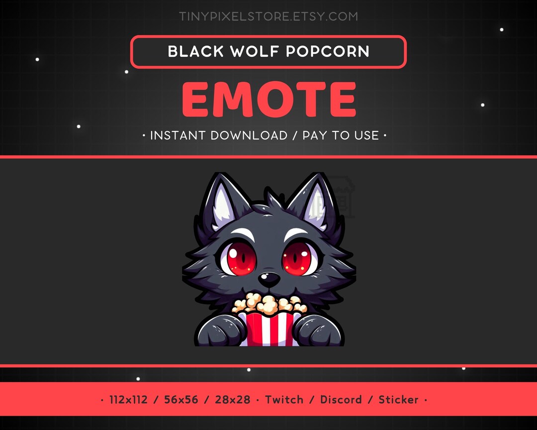 Black Wolf Popcorn Twitch Emote - Wolf Cinema Discord Emote, Streaming ...