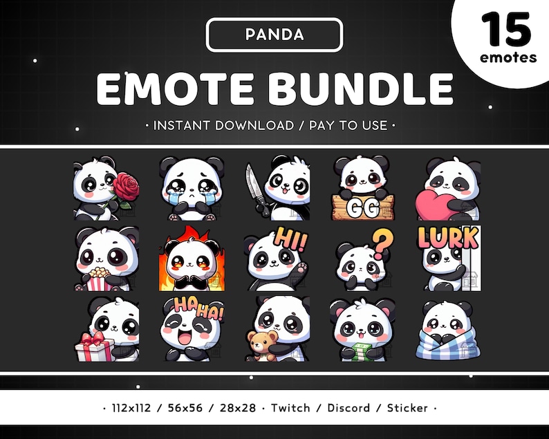 Panda Twitch Emote Bundle 15x - Panda Pack Discord Emote, Cute Funny ...