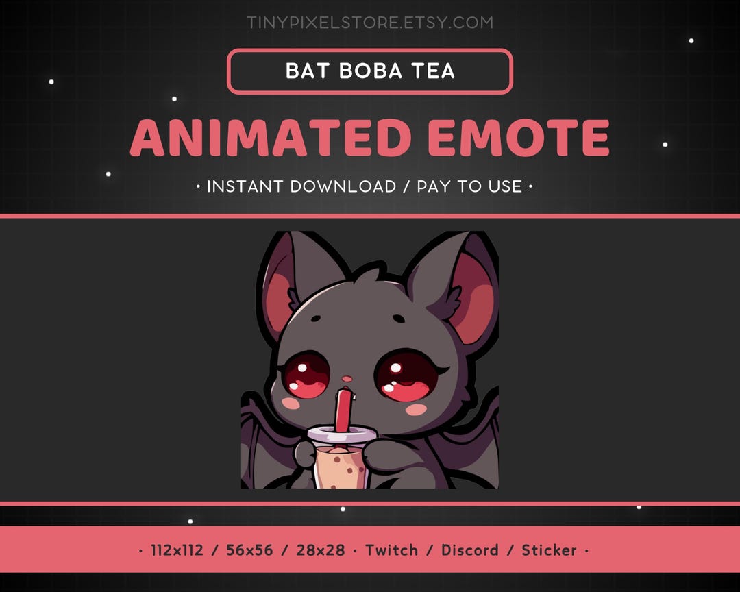 ANIMATED Bat Twitch Emote - Bat Boba Tea Emote, Cute, Animal, Horror ...