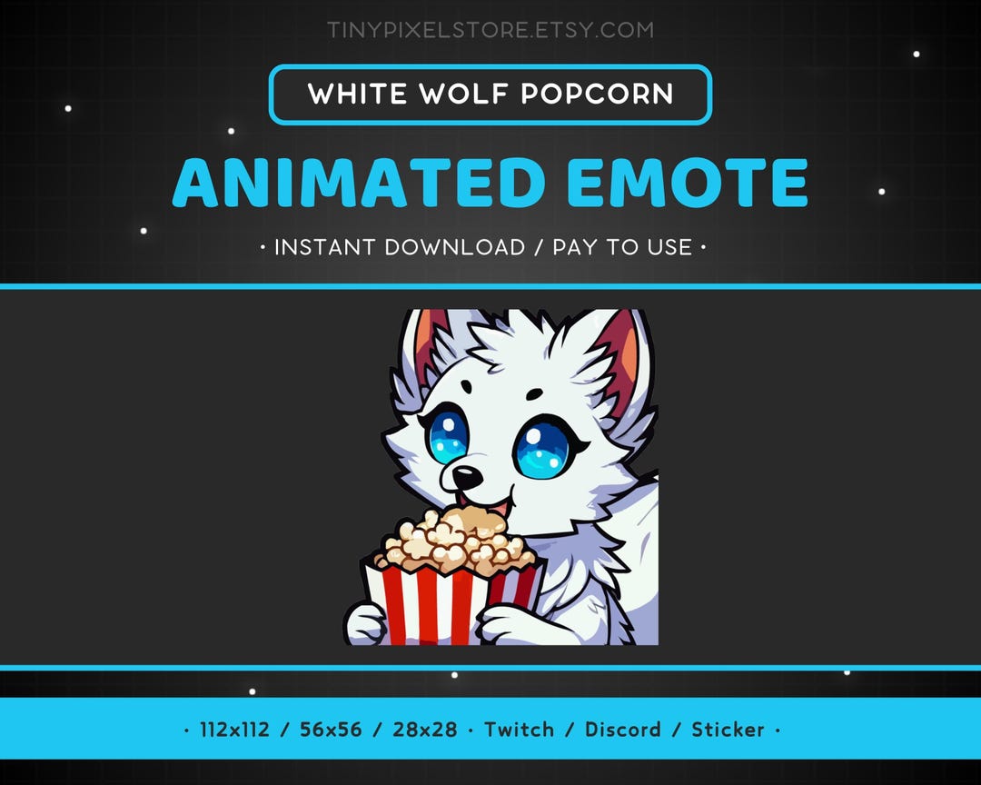 ANIMATED White Wolf Twitch Emote Popcorn - Drama Arctic Fox Emote, Cute ...
