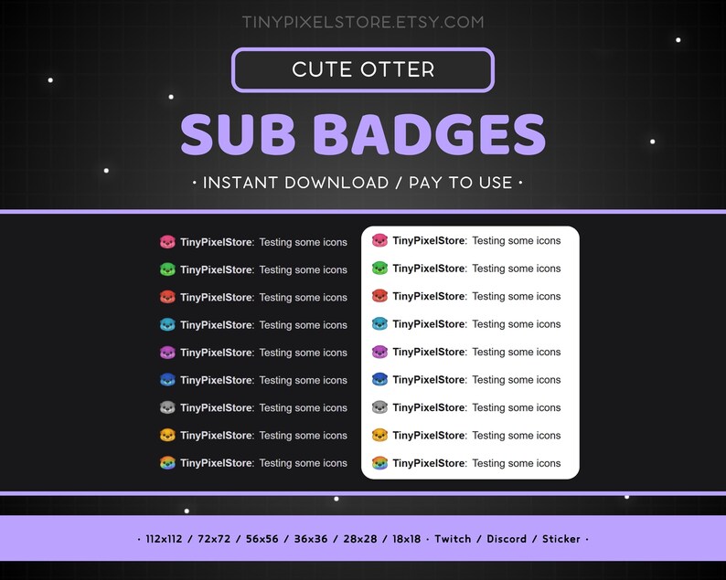 Cute Otter Twitch Sub Badge, Emote - Bit Badges, Discord Channel Point ...