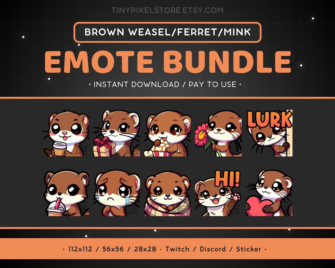 Weasel Twitch Emote Bundle 10x - Ferret Pack Discord Emote, Cute, Funny ...