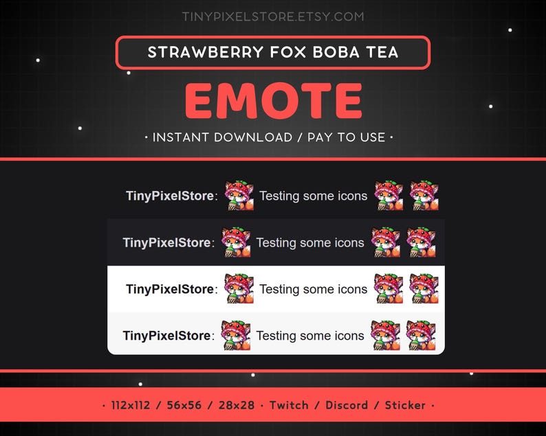 Fox Strawberry Boba Tea Twitch Emote - Fox Bubble Tea Discord Emote ...