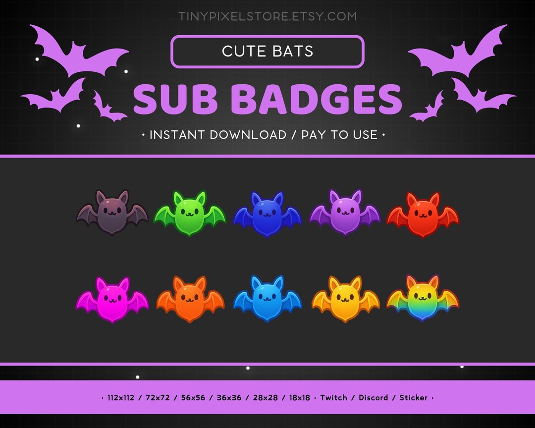 Cute Bat Sub Badge, Twitch Emote - Bit Badges, Bat Wing Discord Emote ...