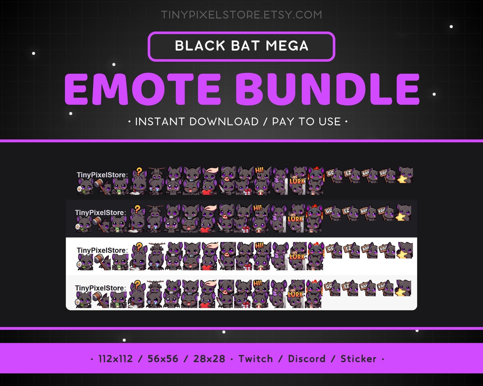 Bat Twitch Emote Bundle 25x - Discord Emote Pack, Cute Funny Animal ...