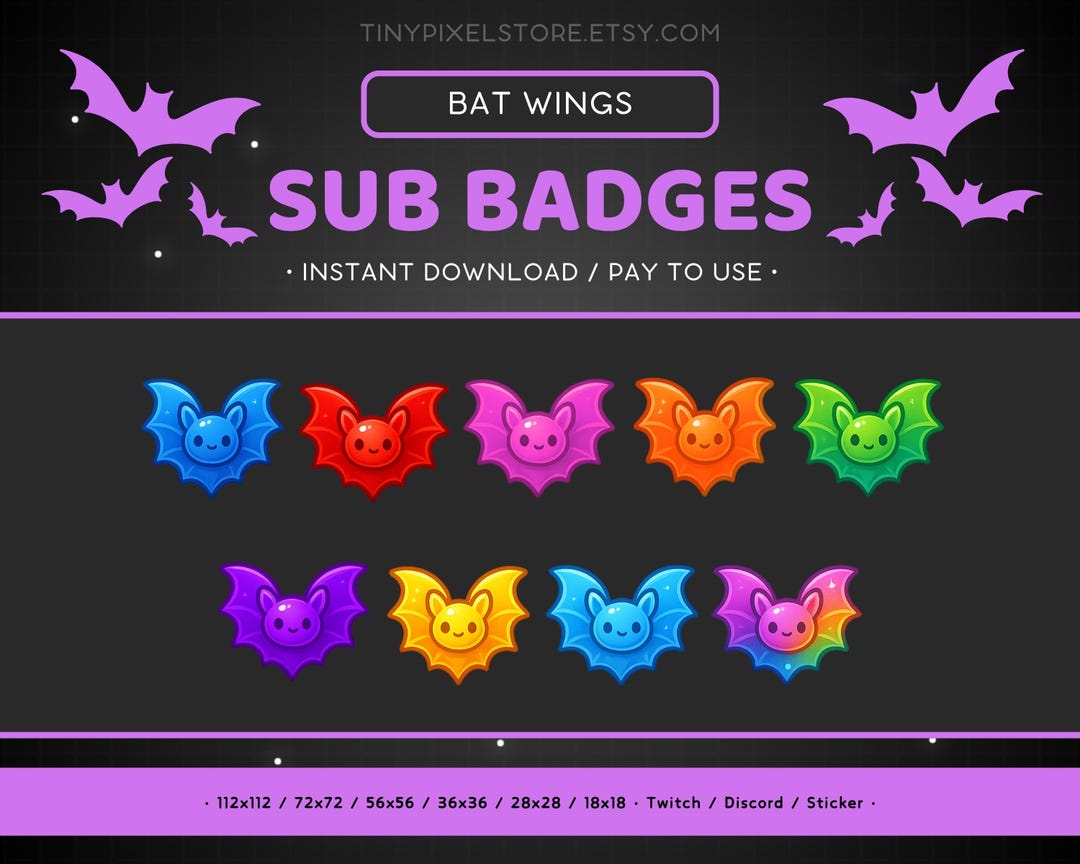 Bat Twitch Sub Badge, Emote - Bit Badges, Bat Wing Discord Emote ...