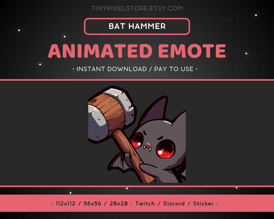 ANIMATED Bat Twitch Emote Hammer - Bat Ban Emote, Cute, Animal, Horror ...