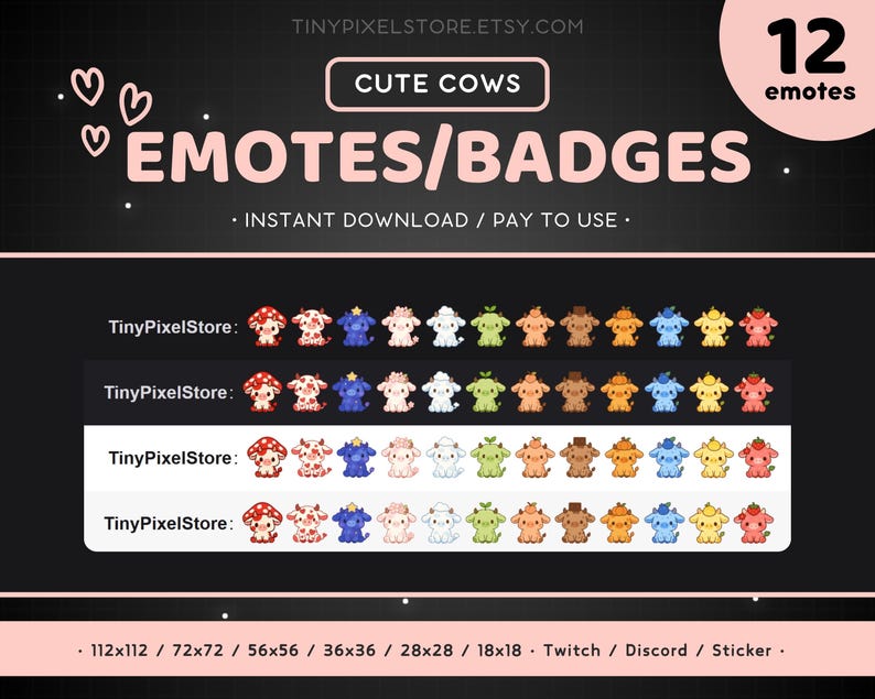 Cute Cow Twitch Emote Bundle 12x - Cow Sub Badges, Discord Emote, Funny ...