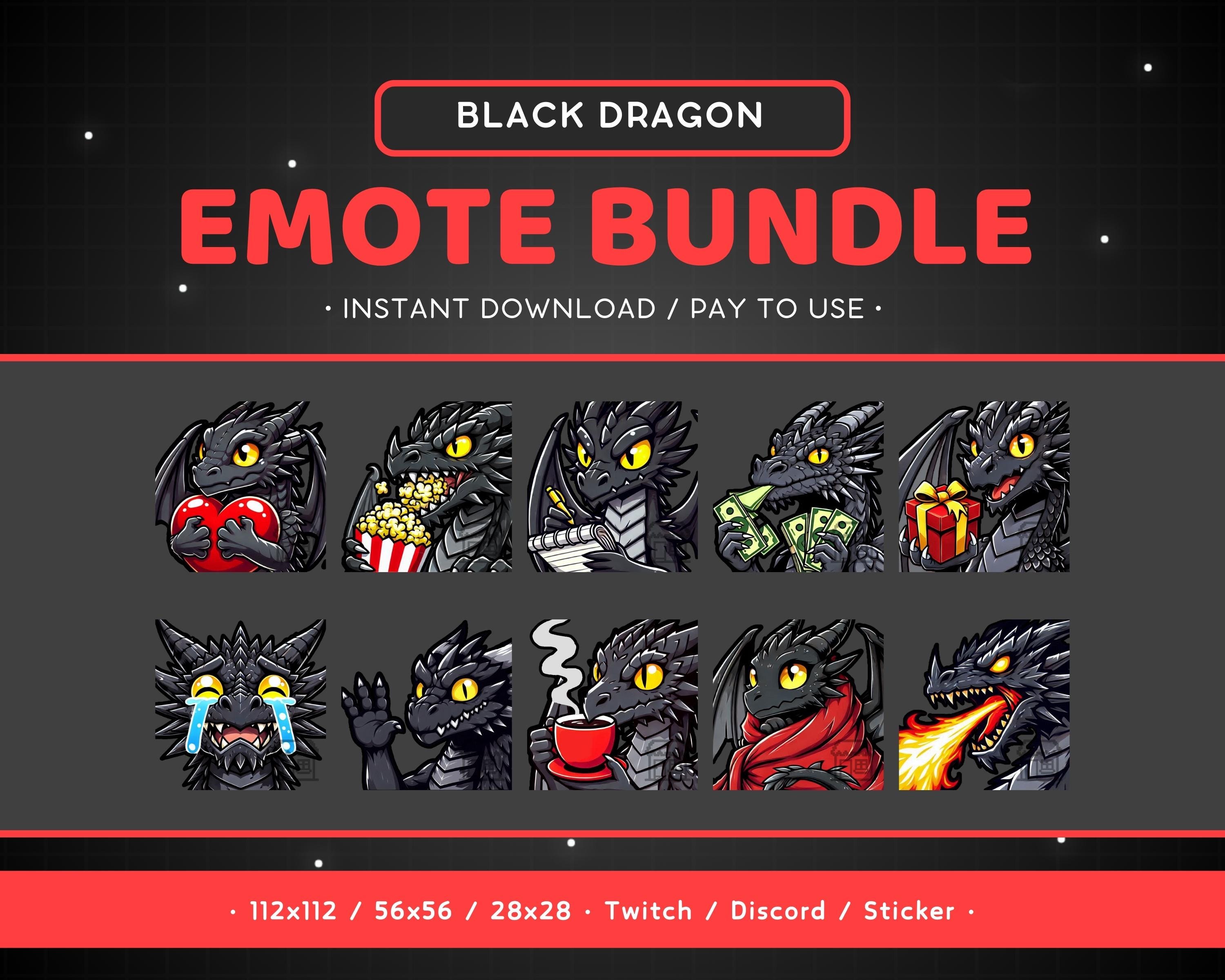 Black Dragon Twitch Emote Bundle 10x - Dragon Pack Discord Emote, Drake ...